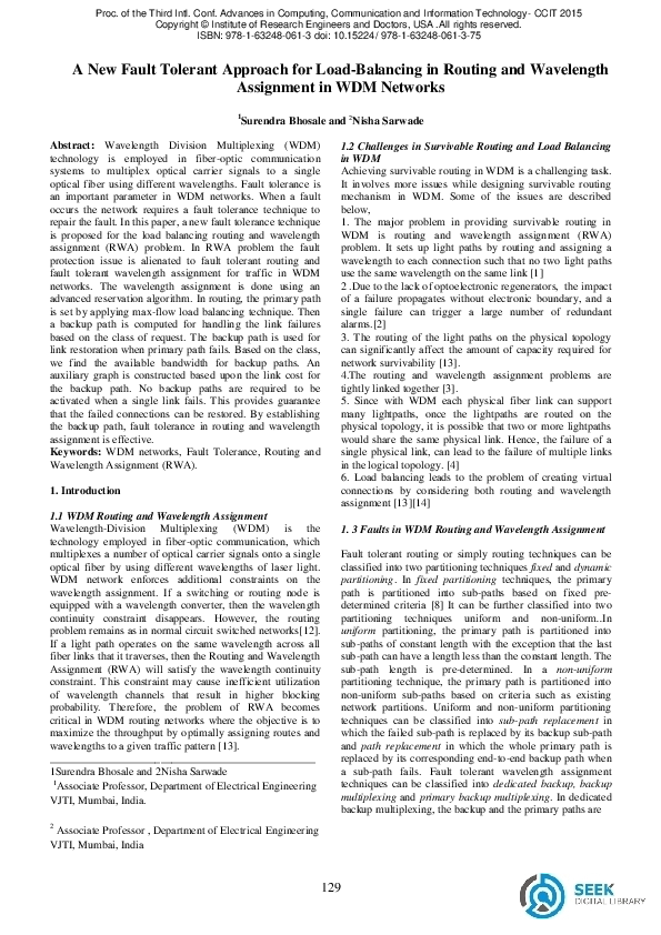 Pdf A New Fault Tolerant Approach For Load Balancing In Routing And Wavelength Assignment In