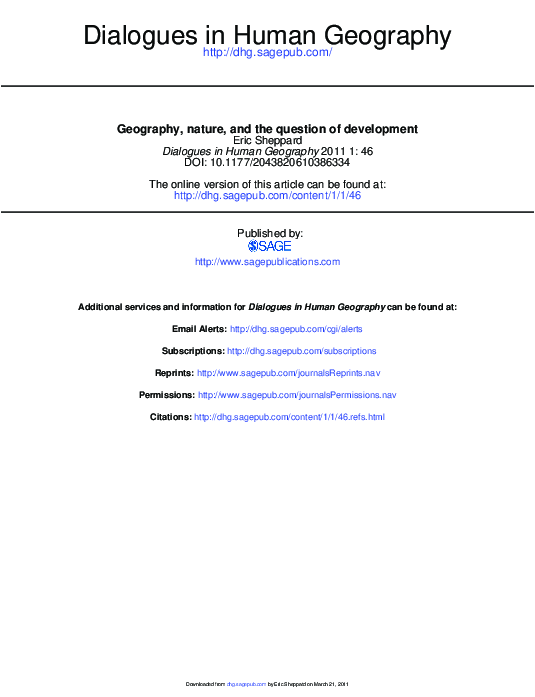 (PDF) Dialogues in Human Geography Eric Sheppard Geography , nature , and the question of ...