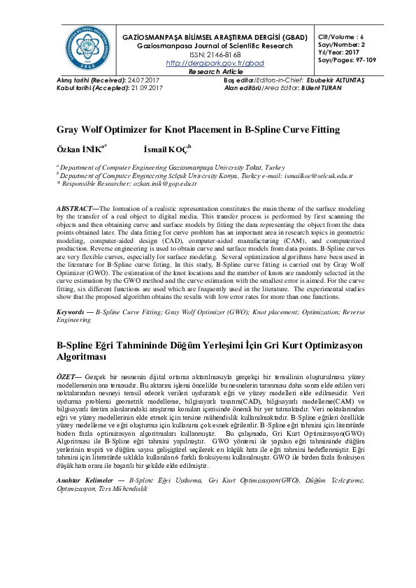 (PDF) Gray Wolf Optimizer for Knot Placement in B-Spline Curve Fitting