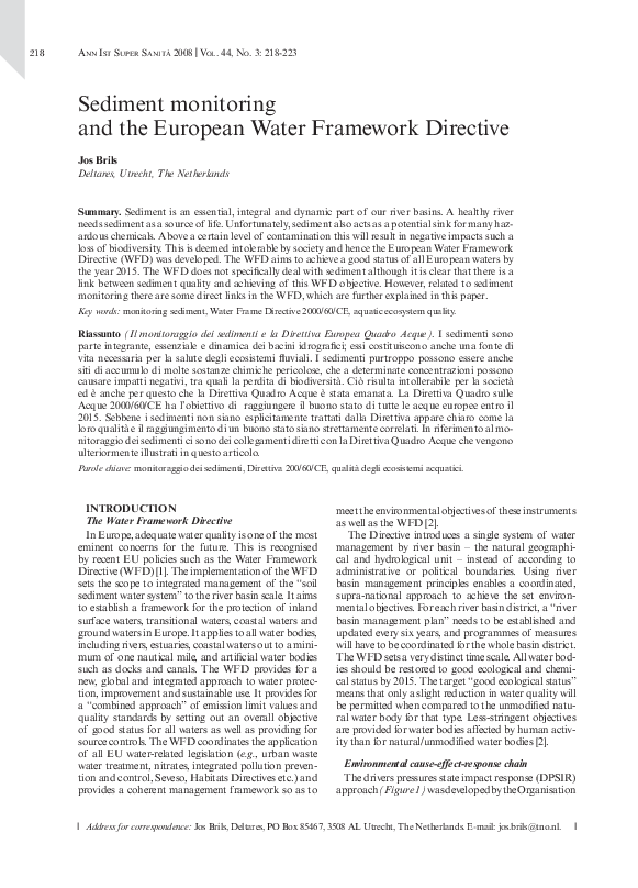(PDF) Sediment monitoring and the European Water Framework Directive