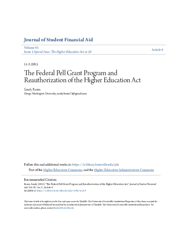 (PDF) The Federal Pell Grant Program and Reauthorization of the Higher Education Act | Sandy ...
