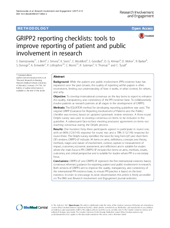 (PDF) GRIPP2 reporting checklists: tools to improve reporting of ...