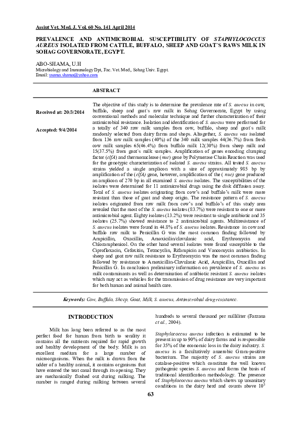 (PDF) Prevalence and Antimicrobial Susceptibility Pattern of Methicillin-Resistant ...