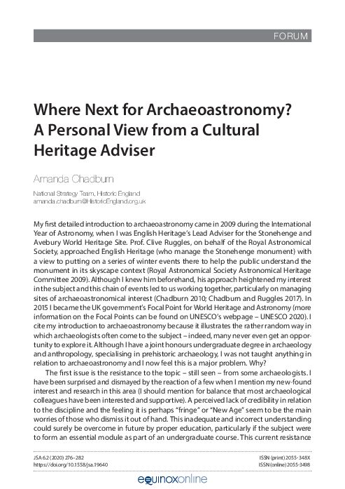 (PDF) Where Next for Archaeoastronomy?