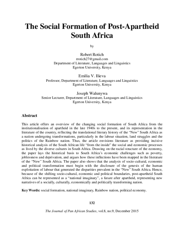 (PDF) The Social Formation of Post-Apartheid South Africa