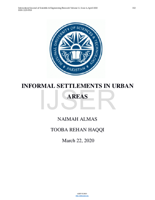 (PDF) Informal Settlements in Urban Areas