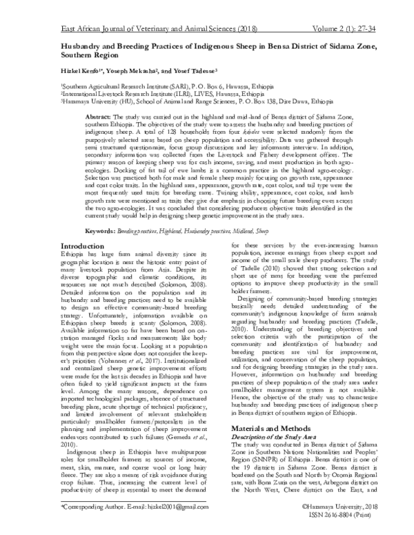 (PDF) Husbandry and Breeding Practices of Indigenous Sheep in Bensa ...