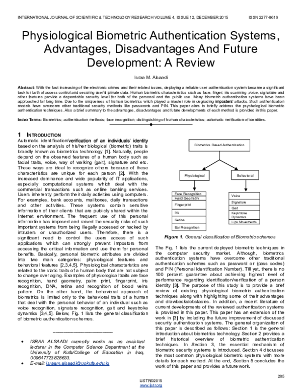 (PDF) Physiological Biometric Authentication Systems, Advantages ...