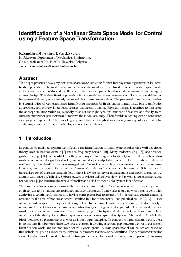 Pdf Identification Of Nonlinear State Space Models Using An Mlp Network Trained By The Em