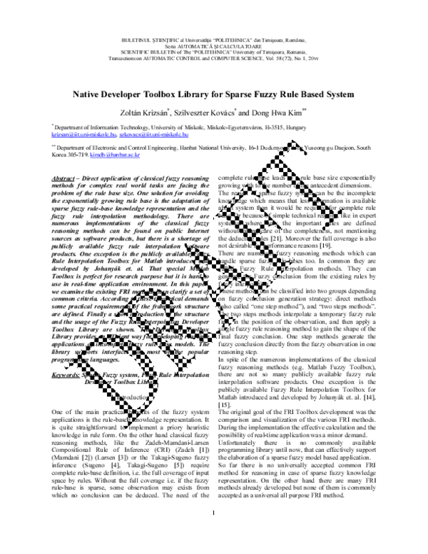 (PDF) Native Developer Toolbox Library for Sparse Fuzzy Rule Based System | Szilveszter Kovacs ...