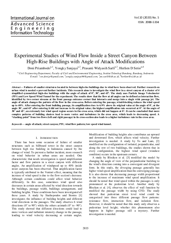 (PDF) Experimental Studies of Wind Flow Inside a Street Canyon Between ...