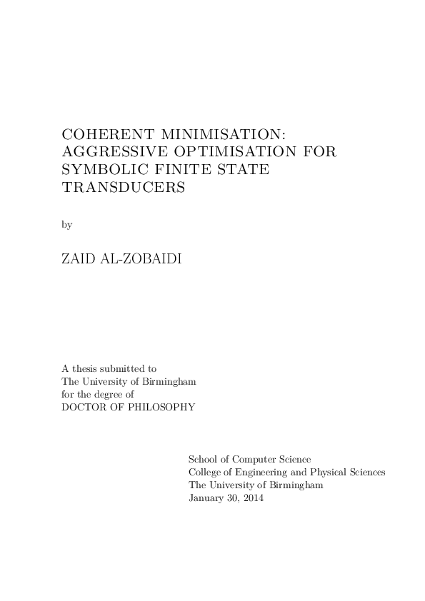 (PDF) Coherent minimisation : aggressive optimisation for symbolic finite state transducers