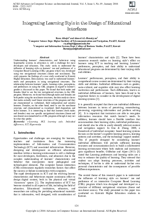 (PDF) Integrating Learning Style in the Design of Educational Interfaces
