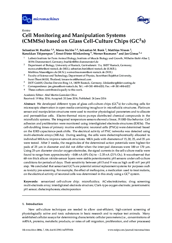 (PDF) Cell Monitoring and Manipulation Systems (CMMSs) based on Glass ...