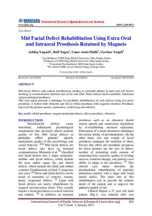 (PDF) Mid Facial Defect Rehabilitation Using Extra Oral and Intraoral ...