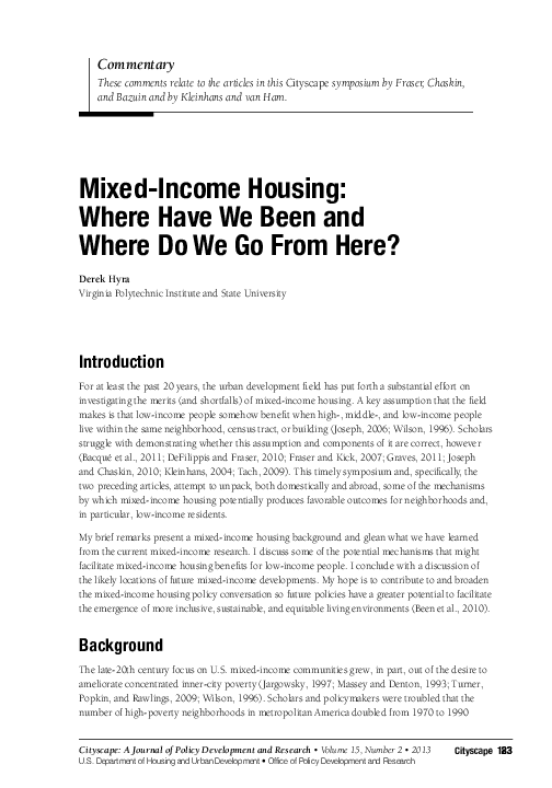(PDF) Mixed-Income Housing: Where Have We Been and Where Do We Go from ...