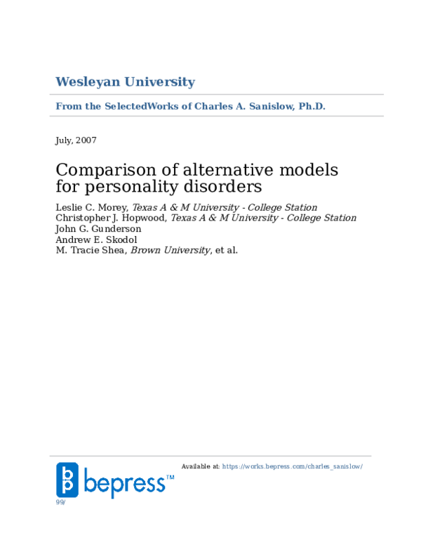 (PDF) Comparison of alternative models for personality disorders