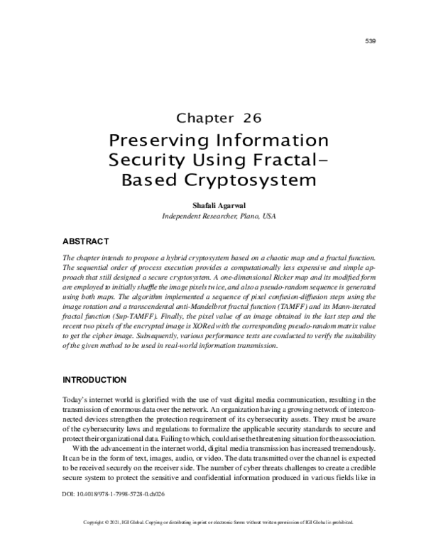 (PDF) Preserving Information Security Using Fractal-Based Cryptosystem