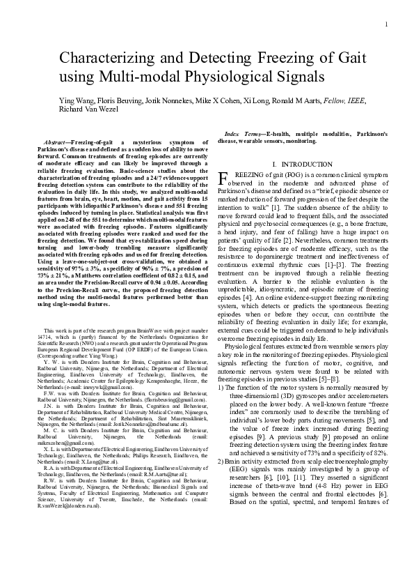 Pdf Characterizing And Detecting Freezing Of Gait Using Multi Modal