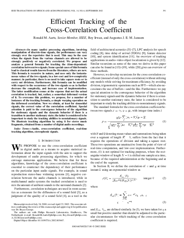 (PDF) Efficient tracking of the cross-correlation coefficient