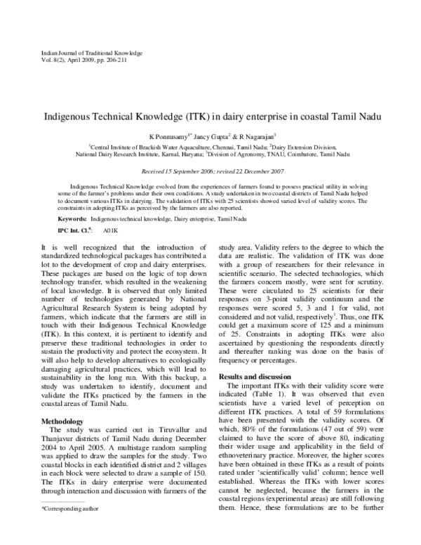 (PDF) Indigenous Technical Knowledge (ITK) in dairy enterprise in ...