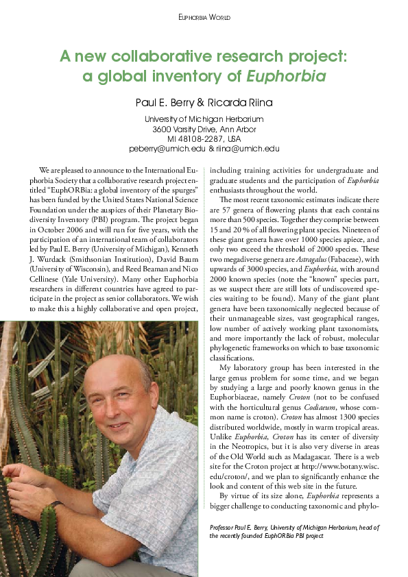(PDF) A new collaborative research project: a global inventory of Euphorbia