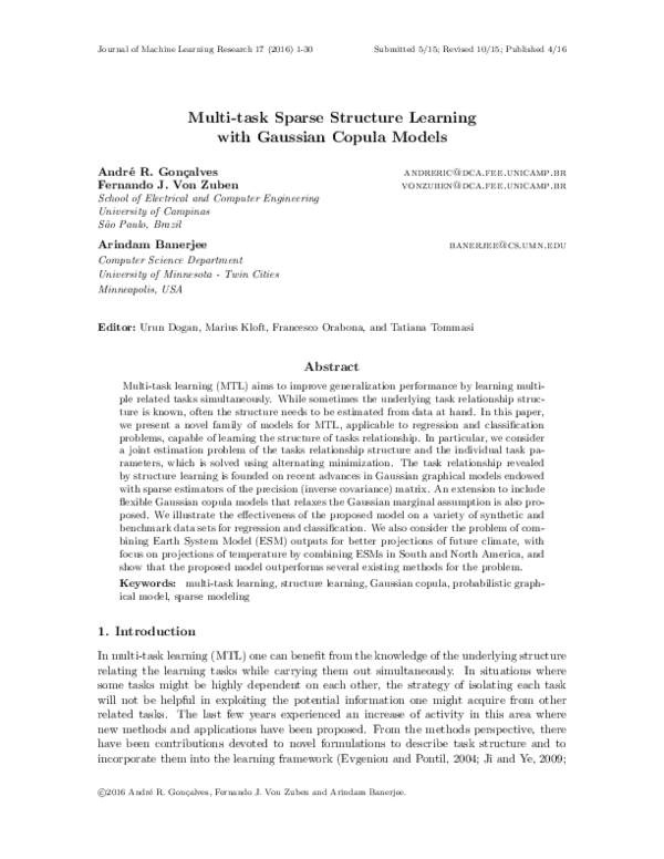 (PDF) Multi-task Sparse Structure Learning with Gaussian Copula Models