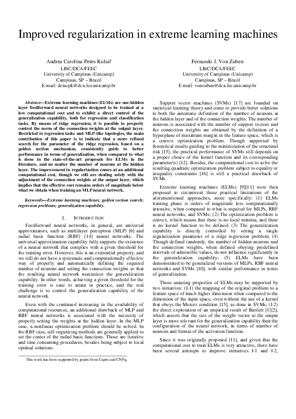 (PDF) Improved regularization in extreme learning machines | Fernando J. Von Zuben - Academia.edu