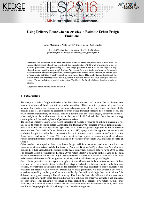 (PDF) Estimating Urban Freight Emissions via Route Characteristics