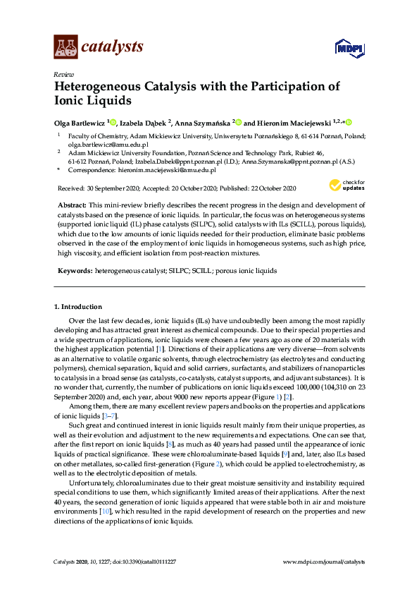 (PDF) Advancements in Heterogeneous Catalysis Using Ionic Liquids