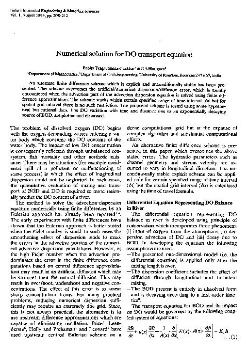 (PDF) Numerical solution for DO transport equation