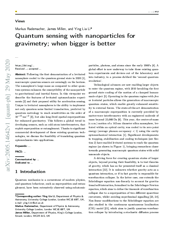 (PDF) Quantum sensing with nanoparticles for gravimetry: when bigger is better