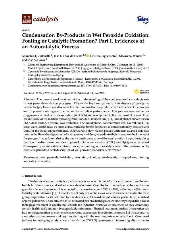 (PDF) Condensation By-Products in Wet Peroxide Oxidation: Fouling or ...