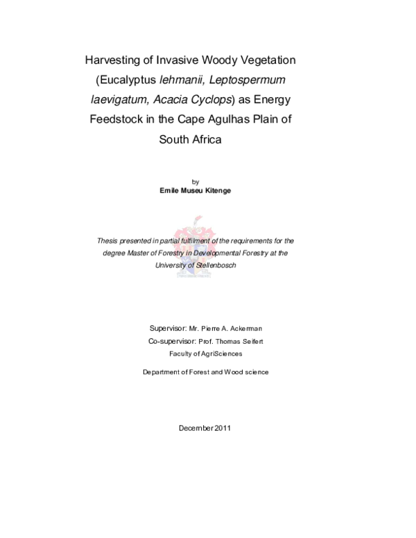 (PDF) Harvesting of invasive woody vegetation (Eucalyptus lehmanii ...