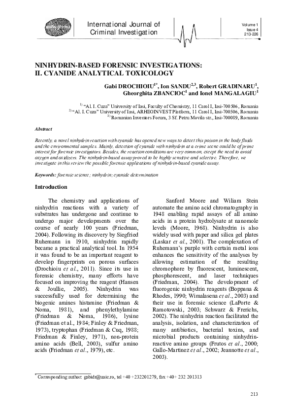 (PDF) Ninhydrin-Based Forensic Investigations : II . Cyanide Analytical ...