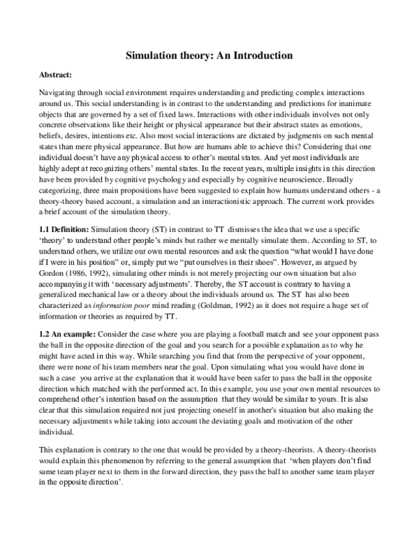 (PDF) Simulation Theory: An introduction