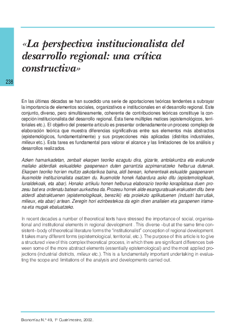 (PDF) La perspectiva institucionalista del desarrollo regional: una crítica constructiva