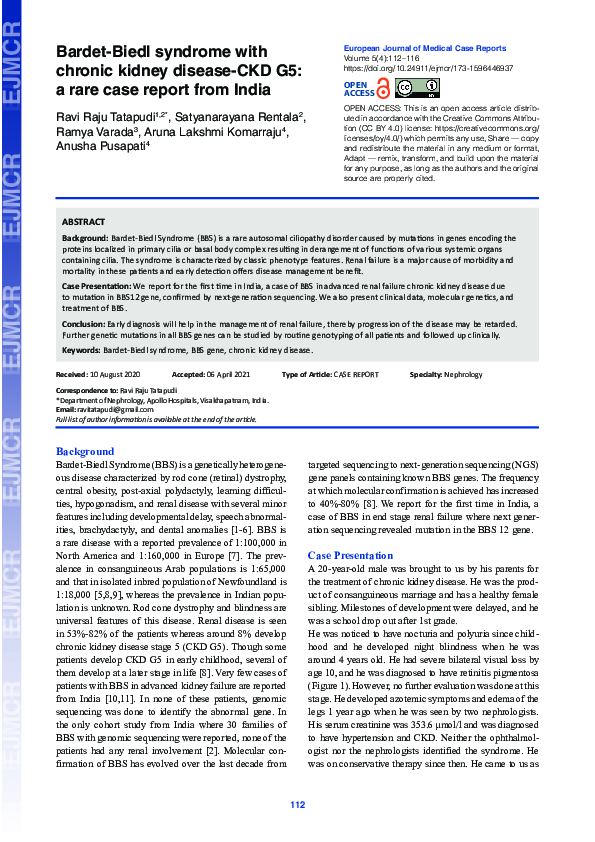 (PDF) Bardet-Biedl syndrome with chronic kidney disease-CKD G5: a rare ...