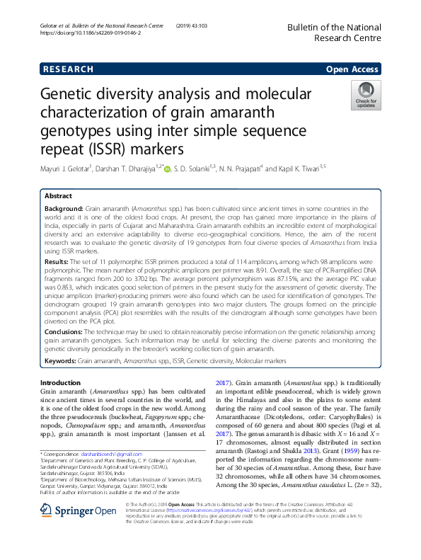 (PDF) Genetic diversity analysis and molecular characterization of ...