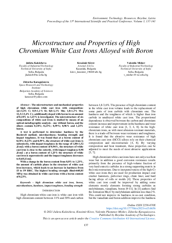 Pdf Microstructure And Properties Of High Chromium White Cast Irons Alloyed With Boron