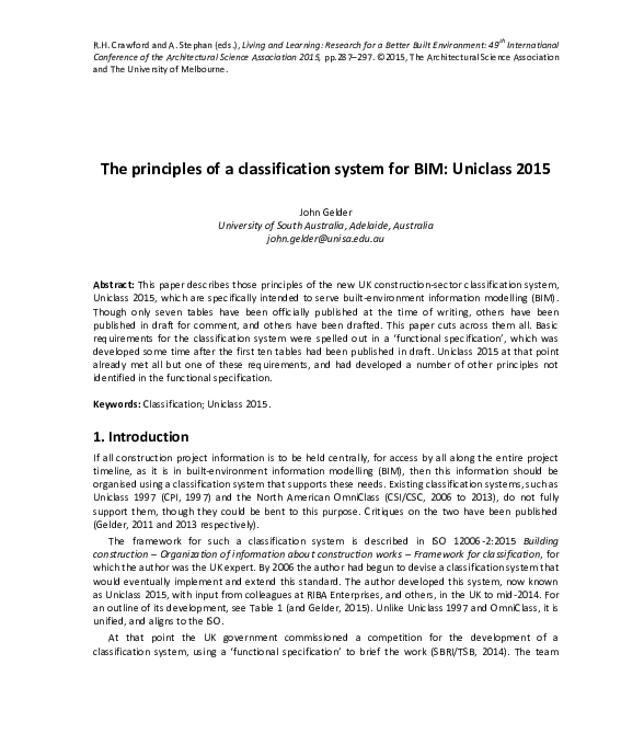 (PDF) The principles of a classification system for BIM : Uniclass 2015