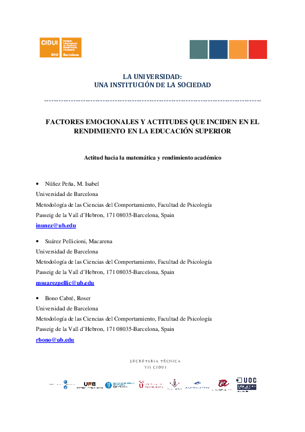 (PDF) Factores emocionales y actitudes que inciden en el rendimiento en la Educación Superior