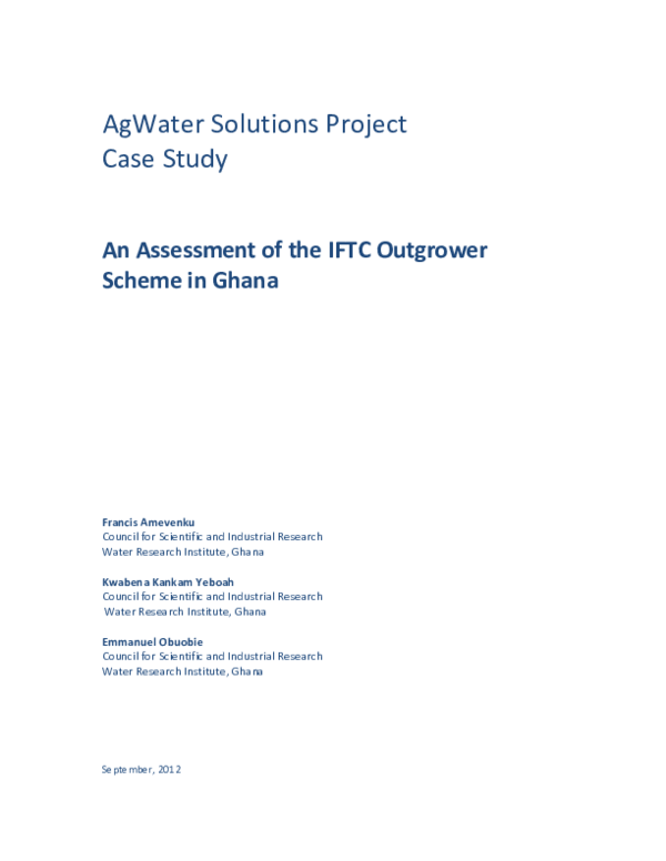 (PDF) An Assessment of the IFTC Outgrower Scheme in Ghana