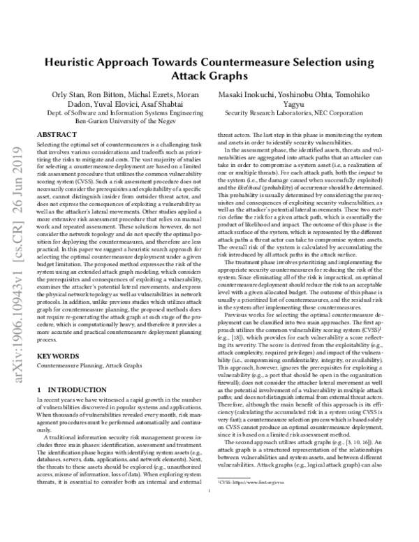 (PDF) Heuristic Approach Towards Countermeasure Selection using Attack Graphs | Ron Bitton ...
