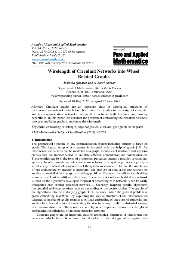 (PDF) Wirelength of Circulant Networks into Wheel Related Graphs