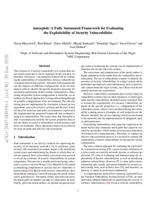 (PDF) Autosploit: A Fully Automated Framework for Evaluating the Exploitability of Security ...