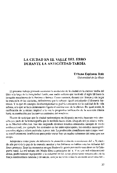 (PDF) La ciudad en el valle del Ebro durante la Antigüedad tardía