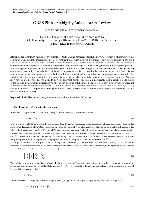 (PDF) GNSS Phase Ambiguity Validation: A Review