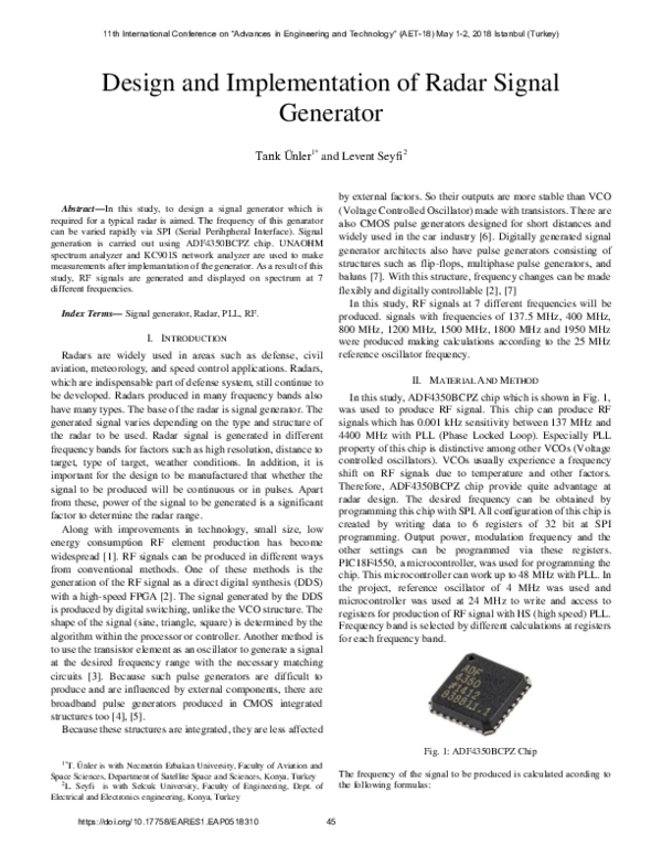 (PDF) Design and Implementation of Radar Signal Generator