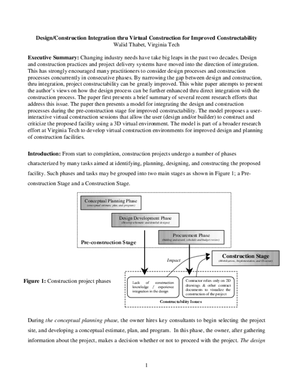 (PDF) 1 Design / Construction Integration thru Virtual Construction for ...